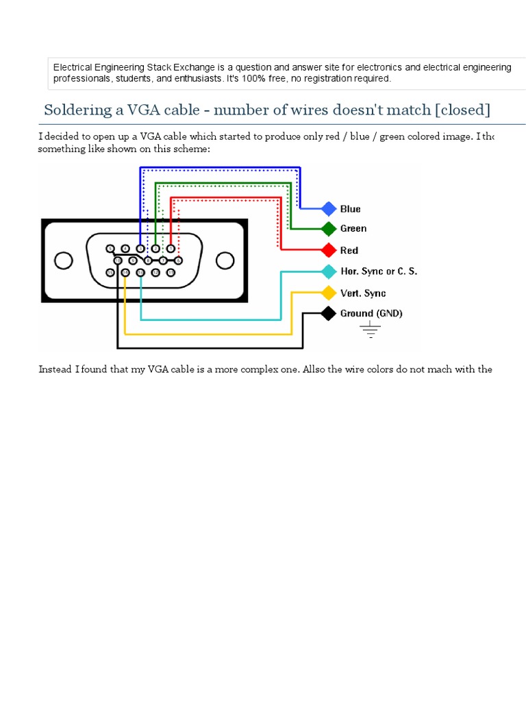 VGA Cable Wiring and Soldering Guide | PDF | Computer Hardware ...