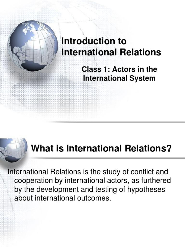 Introduction To International Relations: Class 1: Actors in The ...