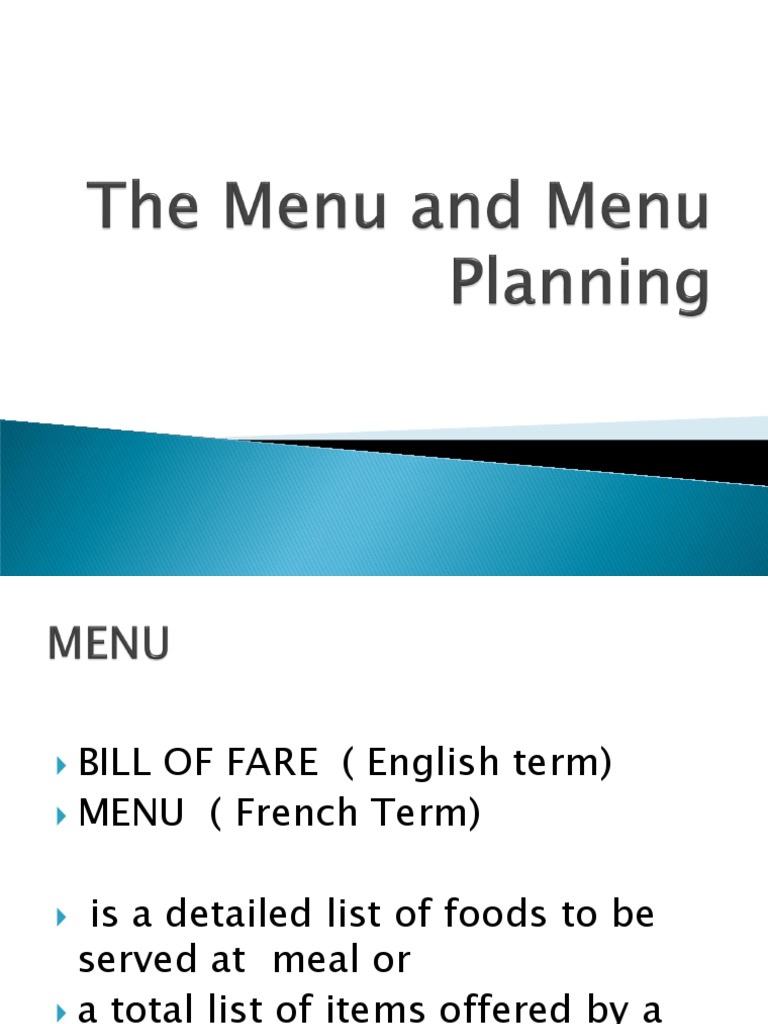 Menu Planning | PDF | Menu | Lunch