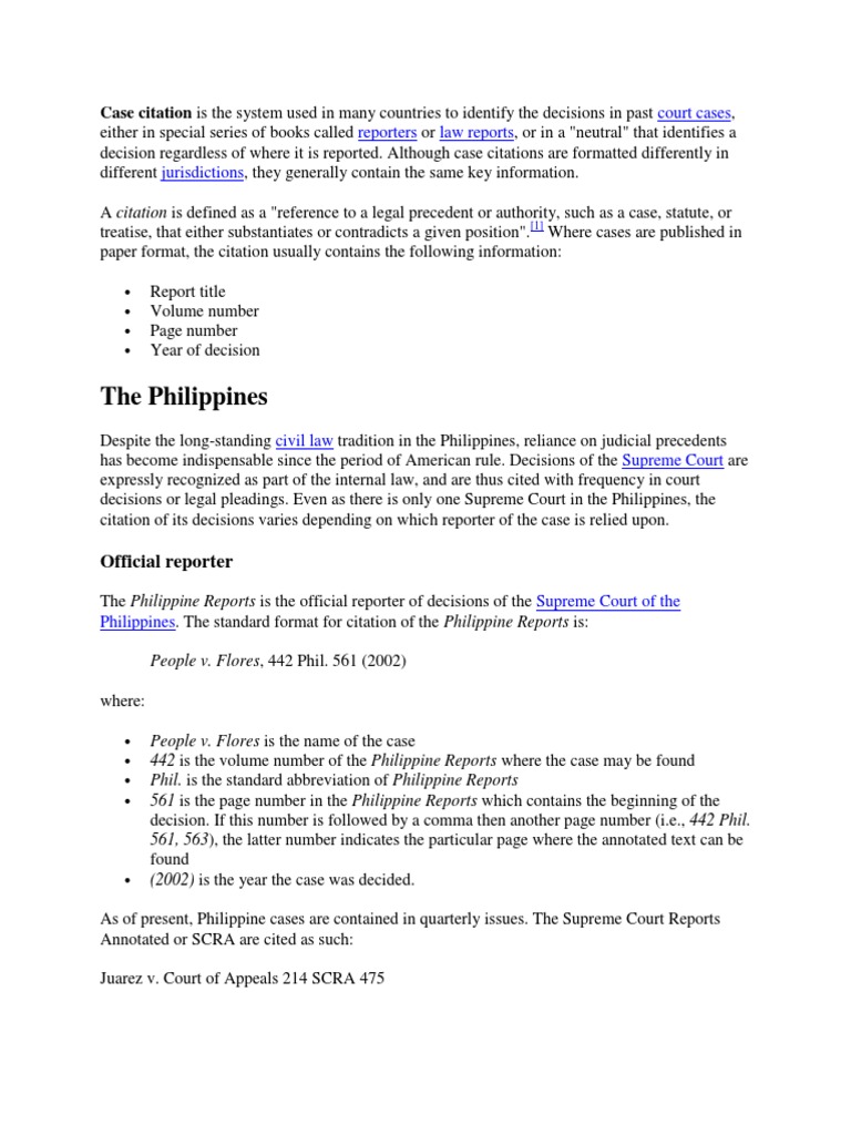 Case Citation Is The System Used in Many Countries To Identify The ...