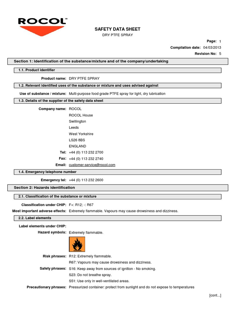 Dry Ptfe Spray Msds | Combustion | Chemistry