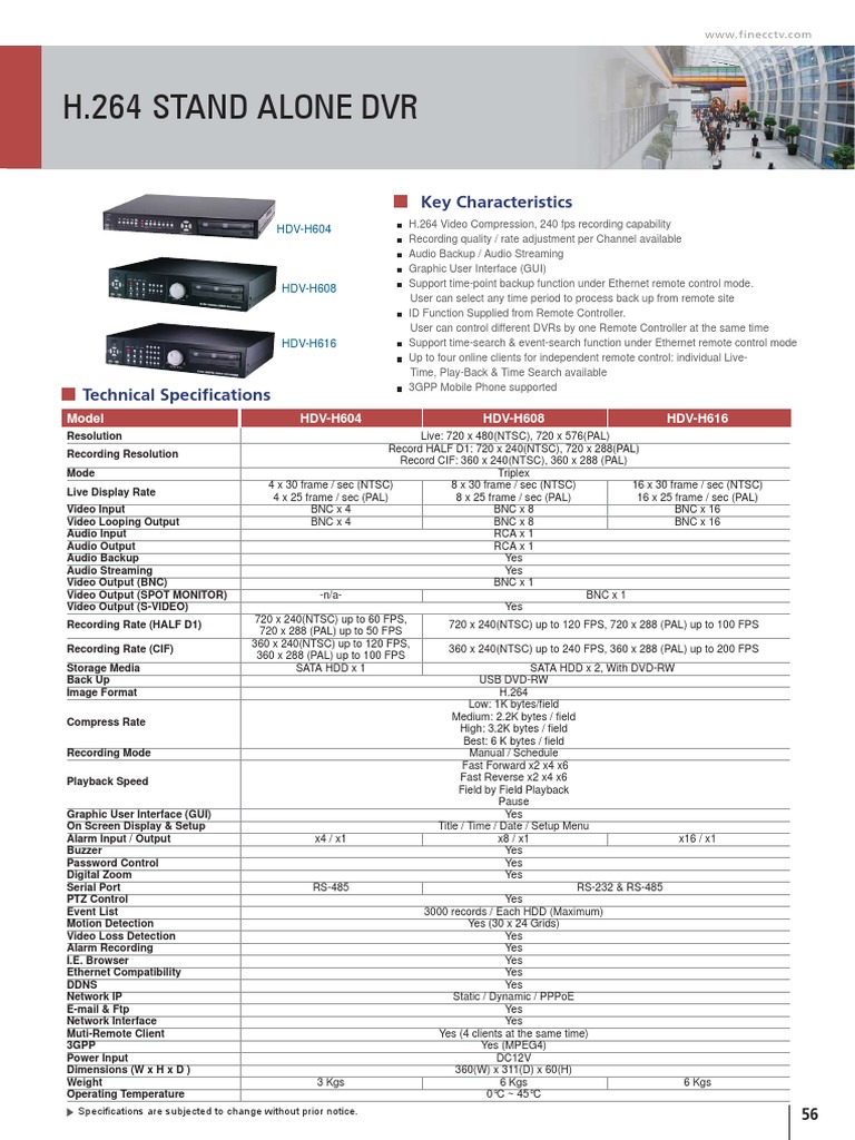 H 264 DVR | PDF | Frame Rate | Digital Video Recorder