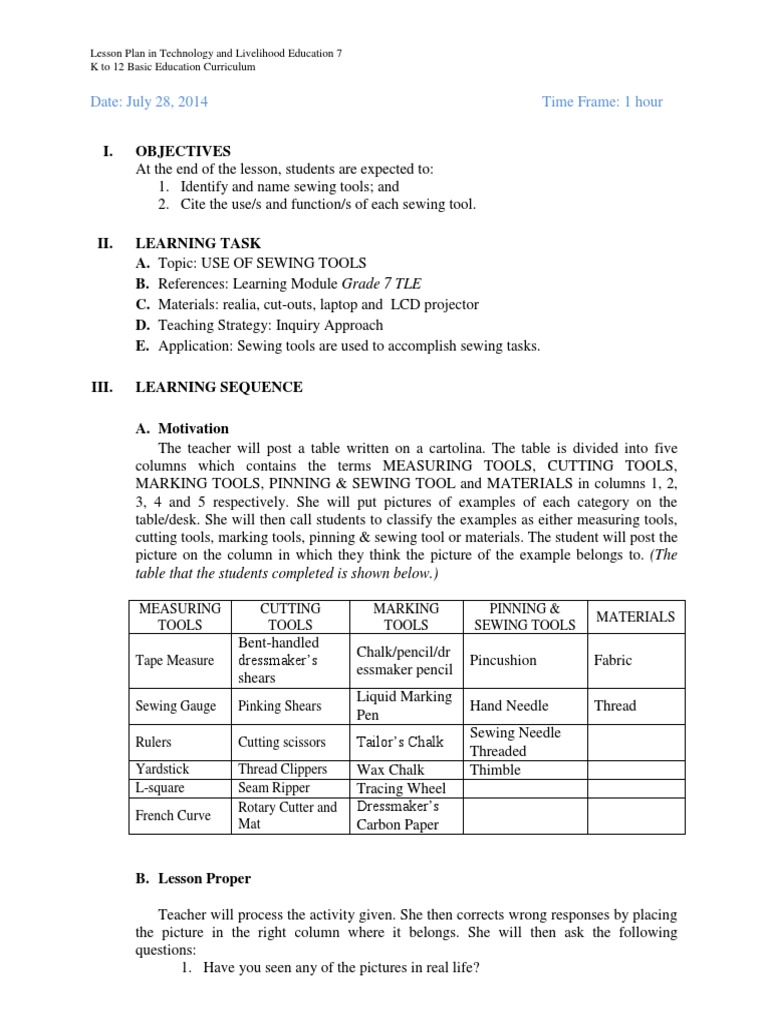 Sewing Tools Lesson | PDF | Sewing | Scissors