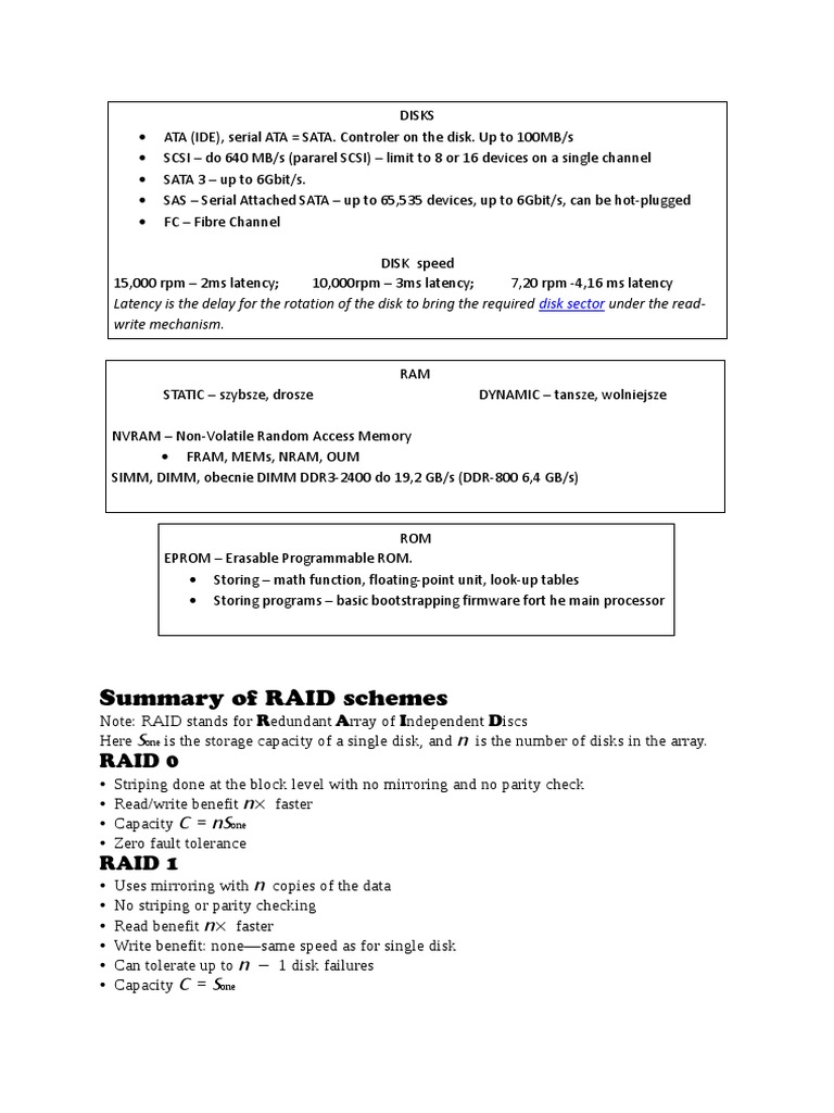 Summary of RAID Schemes | PDF | Hard Disk Drive | Disk Storage