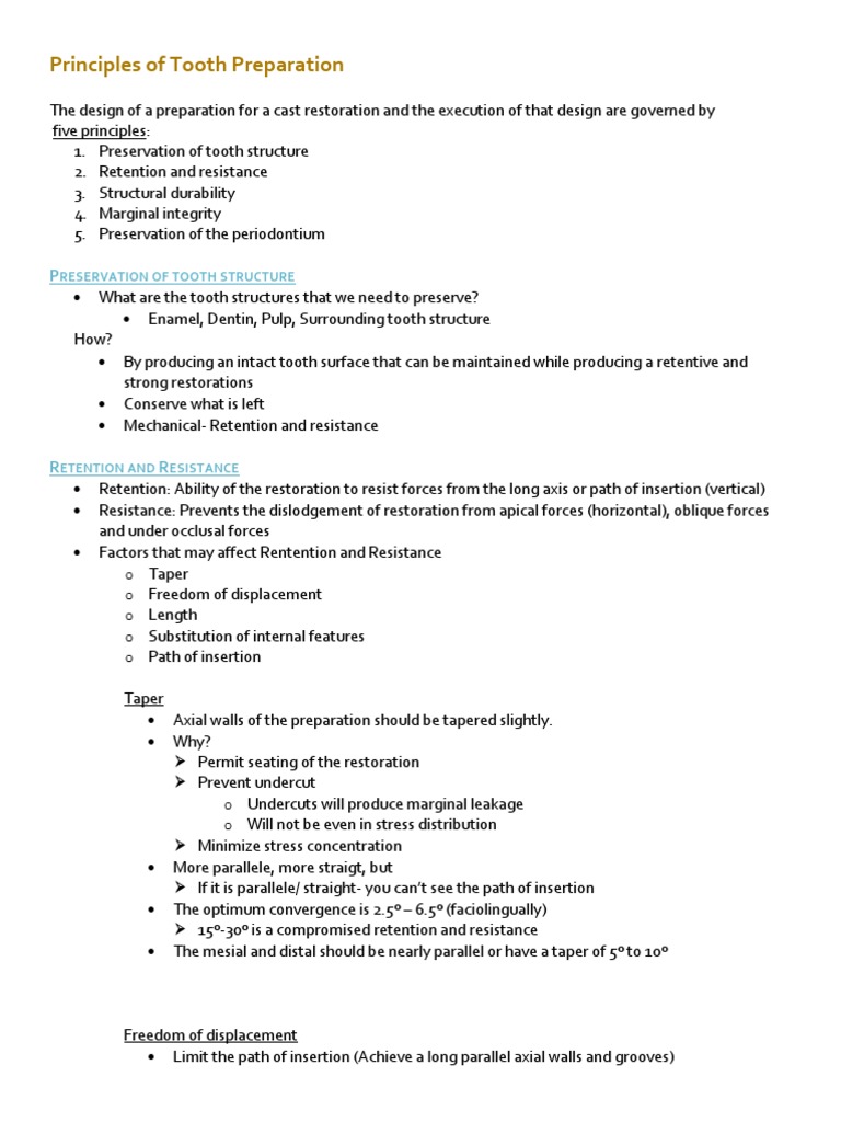 Principles of Tooth Preparation | PDF | Anatomical Terms Of Location ...