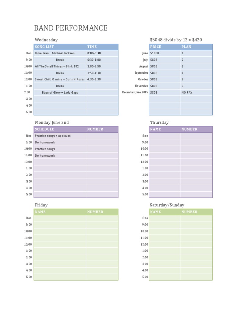 Band Performance Schedule Planner | PDF