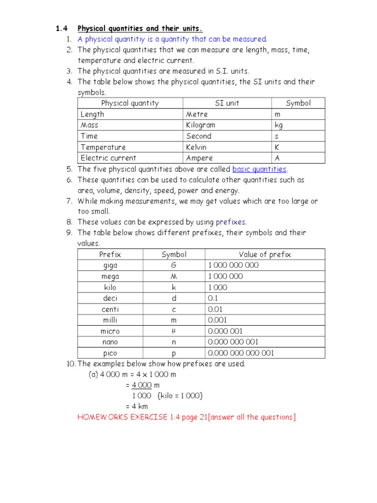 Physical Quantities and Their Units | PDF
