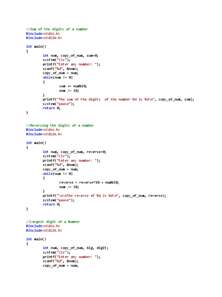 A Collection of C Programming Examples Covering Fundamental Concepts Including Number Systems ...
