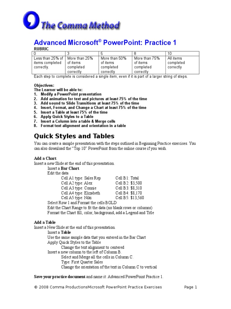 PowerPoint Advanced Practice Actvities | PDF | Microsoft Power Point ...