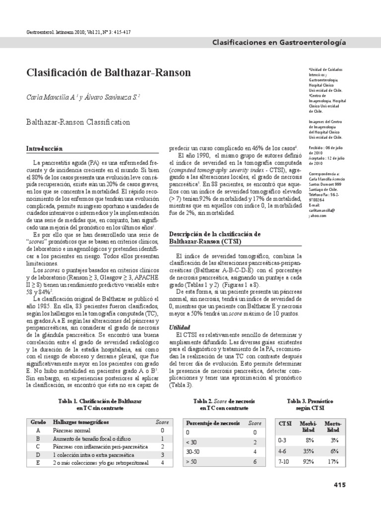 Pancreatitis Balthazar | PDF | Páncreas | Medicina