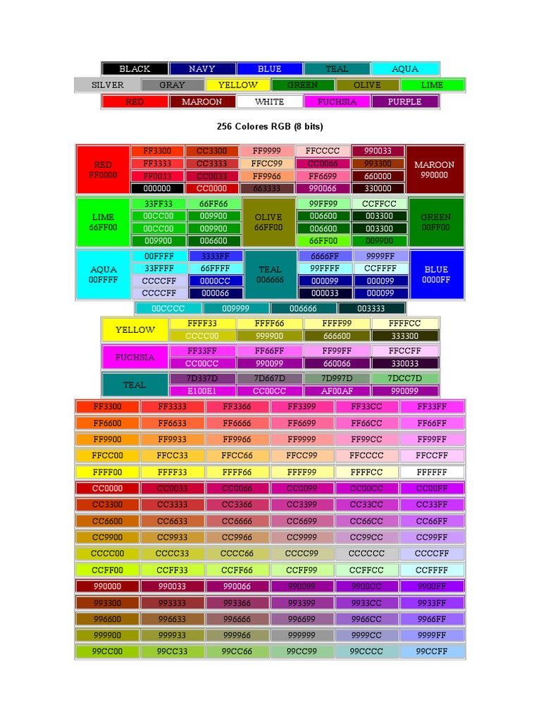 Lista de Colores Haxadecimal | PDF