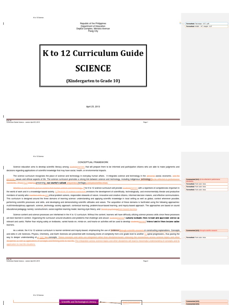 K12 SCIENCE GRADE 3 - GRADE 10 CURRICULUM GUIDE | Force | Chemical ...