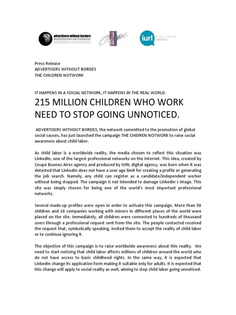215 Million Children Who Work Need To Stop Going Unnoticed | PDF ...