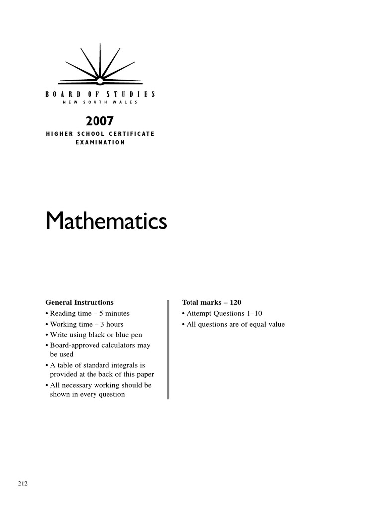 2007 Mathematics HSC Exam | PDF
