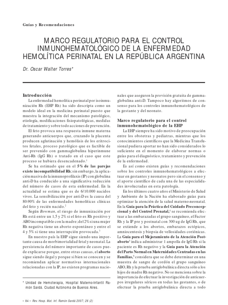 Control Inmunohematologico de La Enfermedad Hemolitica Perinatal ...