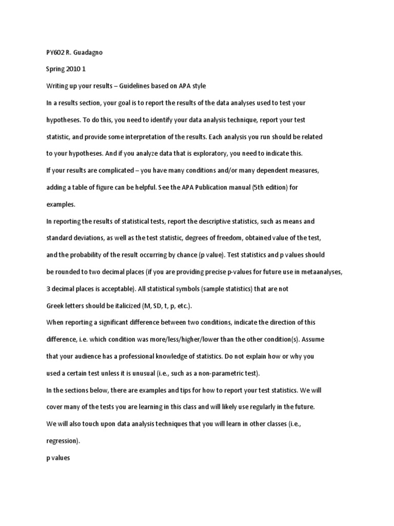 APA Style Results Reporting Guidelines | PDF | P Value | Student's T Test
