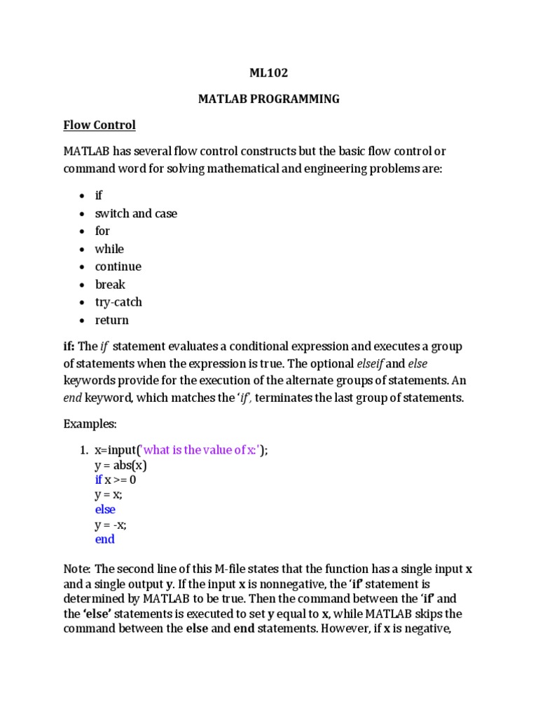 Matlab Programming (Flow Control) | PDF | Control Flow | Computer Programming