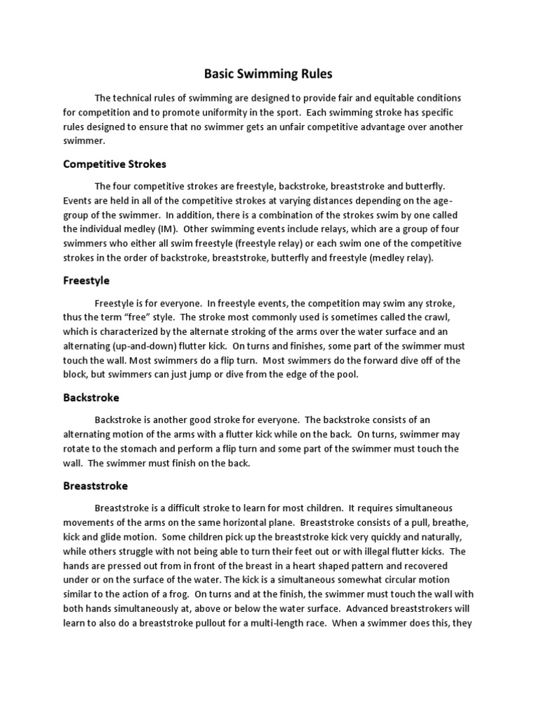 Basic Swimming Rules | PDF | Swimming (Sport) | Water Sports