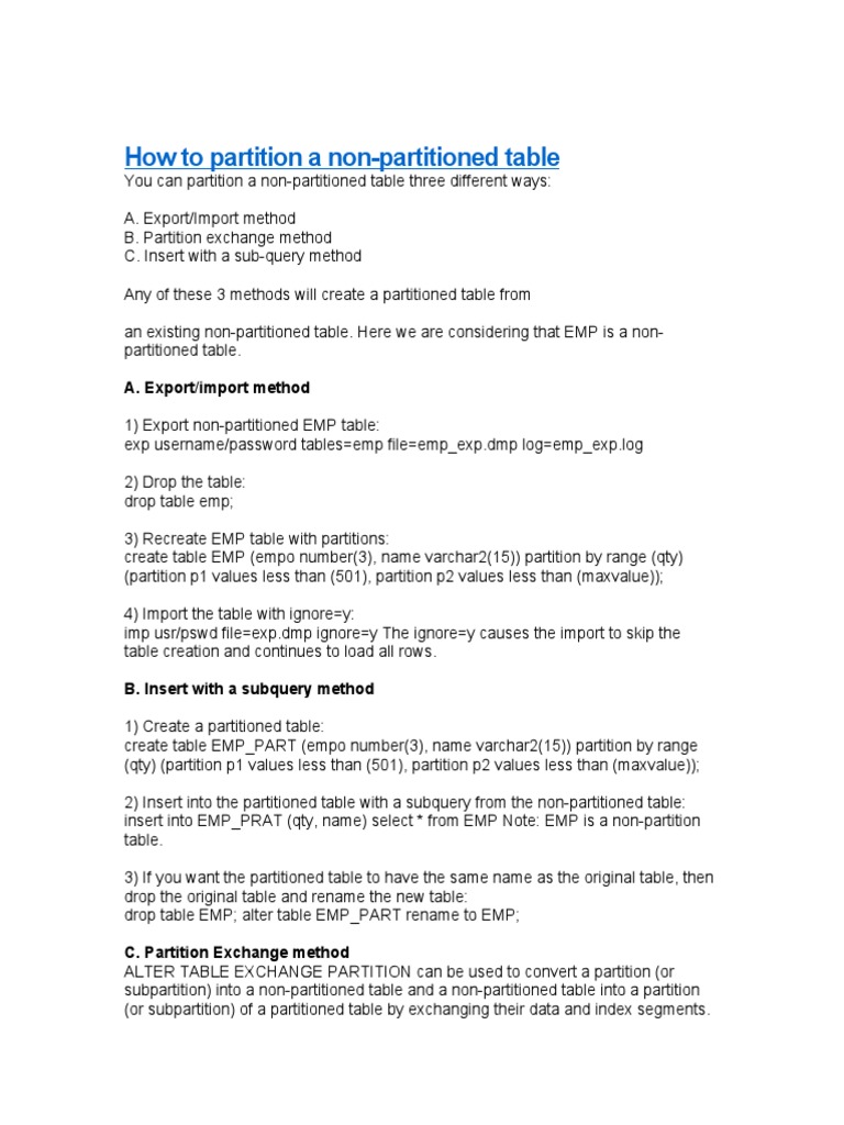 How To Partition A Non-Patition Table | PDF | Applied Mathematics ...
