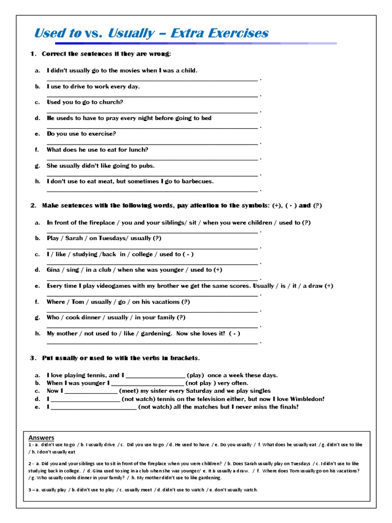 Used To Exercises Pdf Modal And Semi Modal Verbs Exercises Pdf