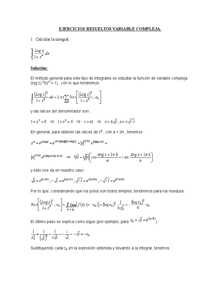 Ejercicios Resueltos Variable Compleja | PDF | Análisis complejo | Integral