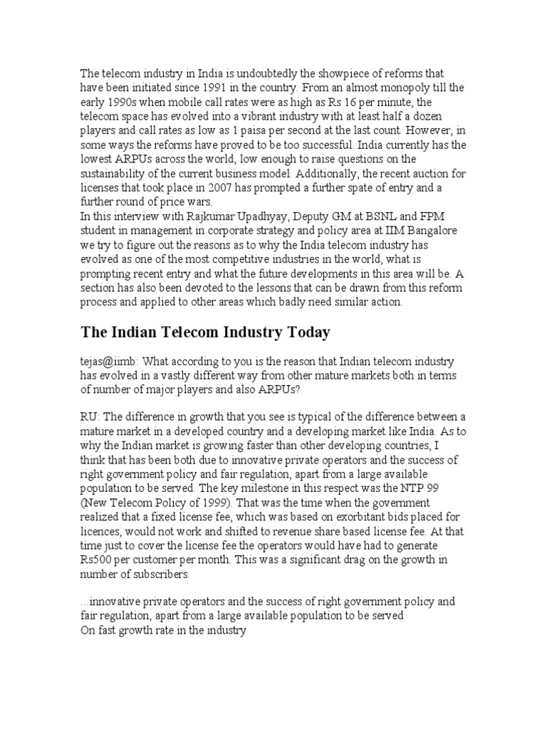 The Telecom Industry in India Is Undoubtedly The Showpiece of Reforms ...
