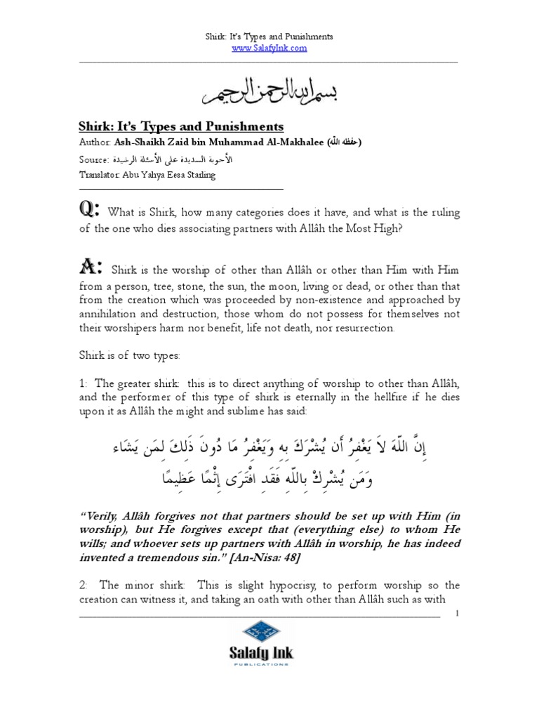 Shirk Its Type & Punishment | PDF | Islamic Belief And Doctrine | God