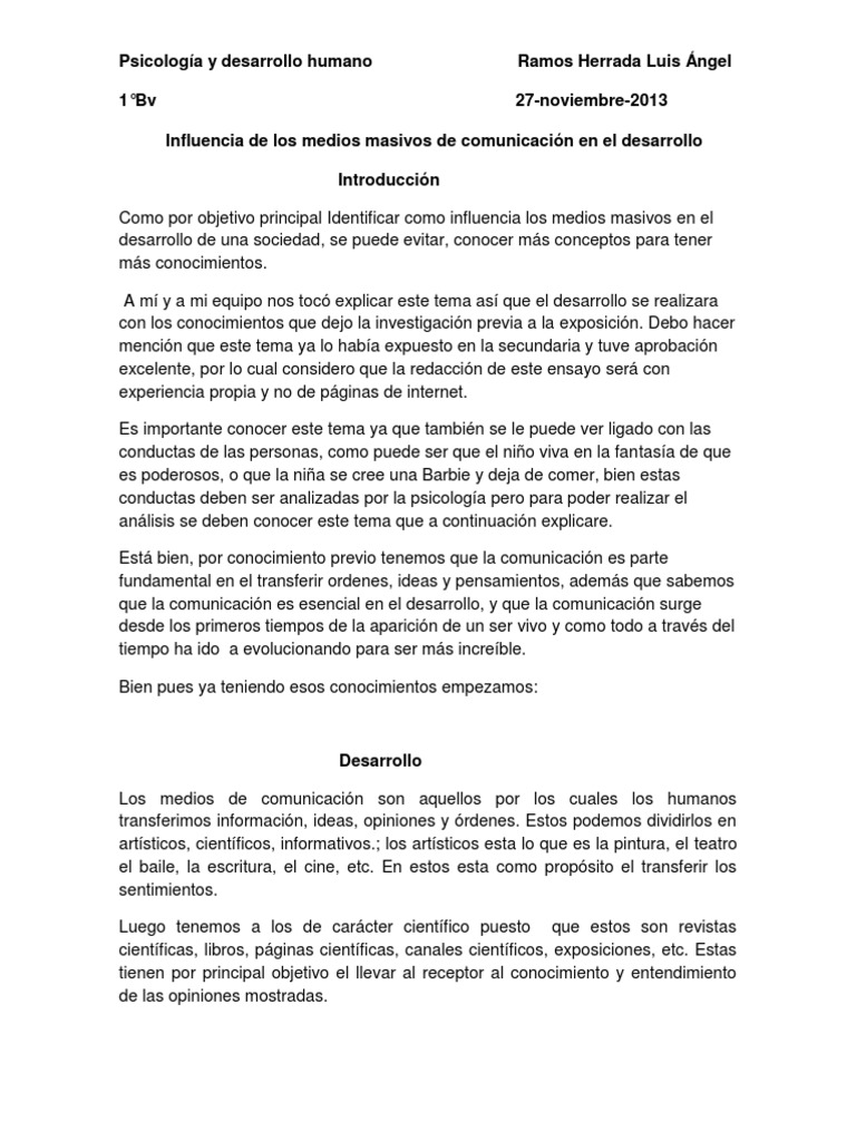 ensayo de los medios de comunicacion.docx | Medios de comunicación) | Comunicación