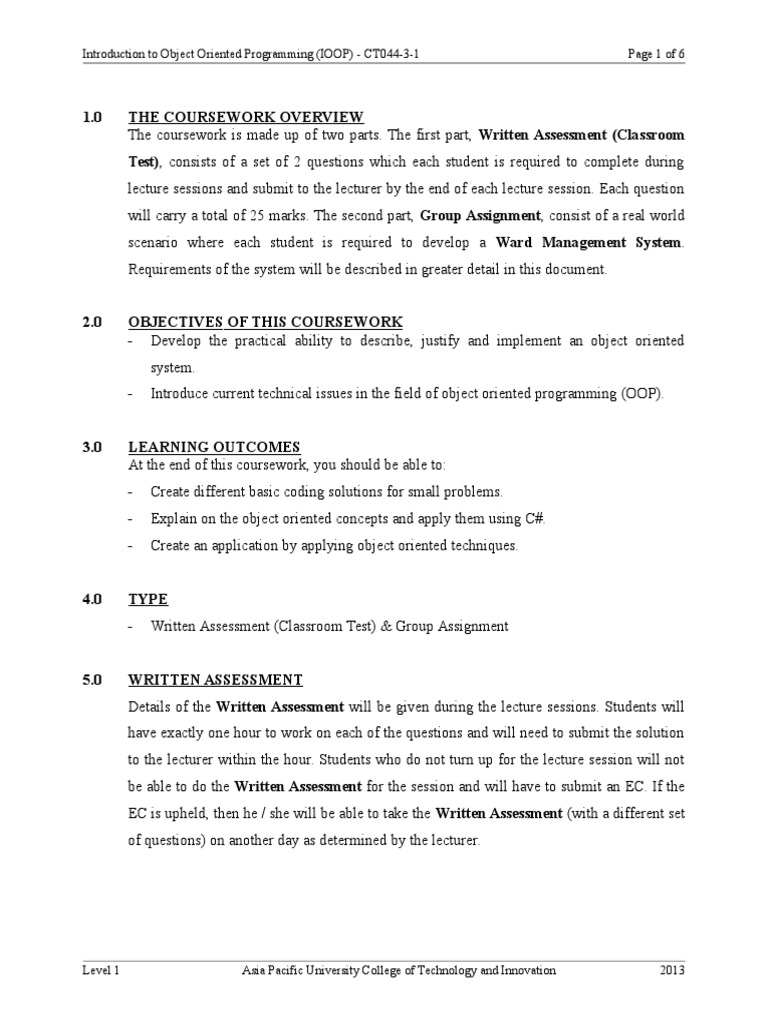 Introduction To Object Oriented Programming (IOOP) - Assignment Questions | Download Free PDF ...