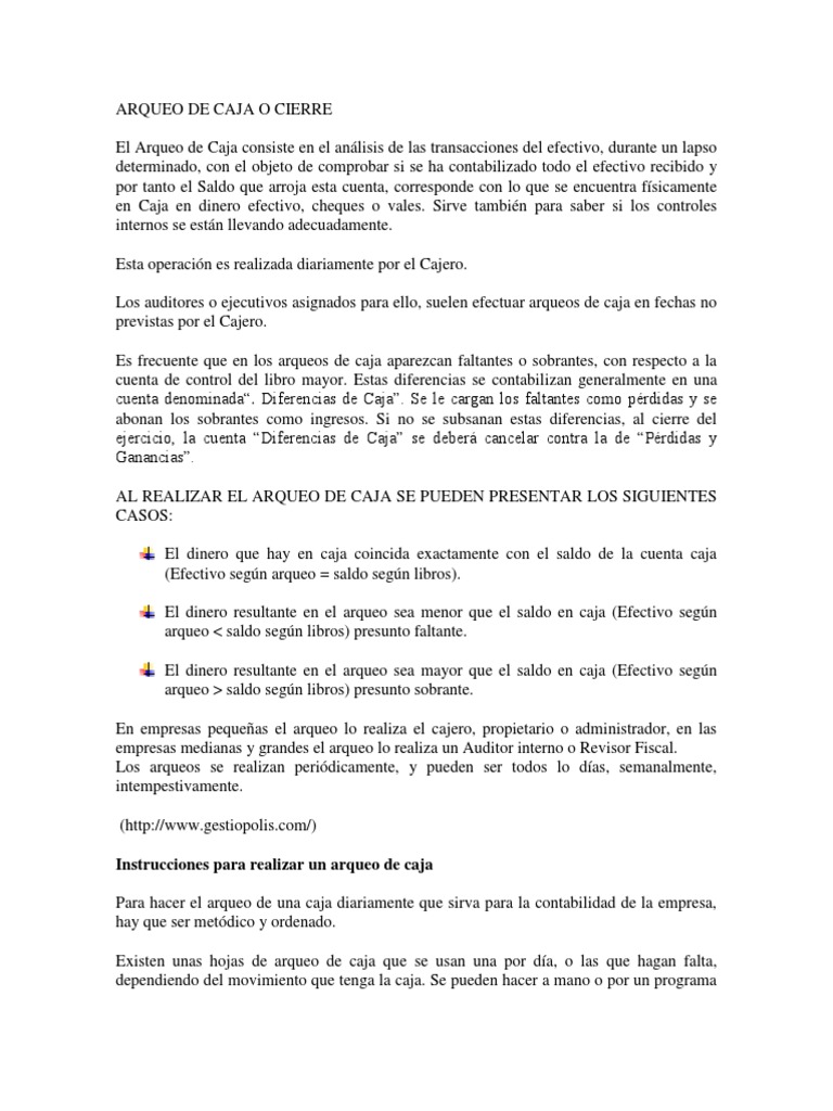 Arqueo de Caja: Conceptos y Procedimientos | PDF | Efectivo | Contabilidad