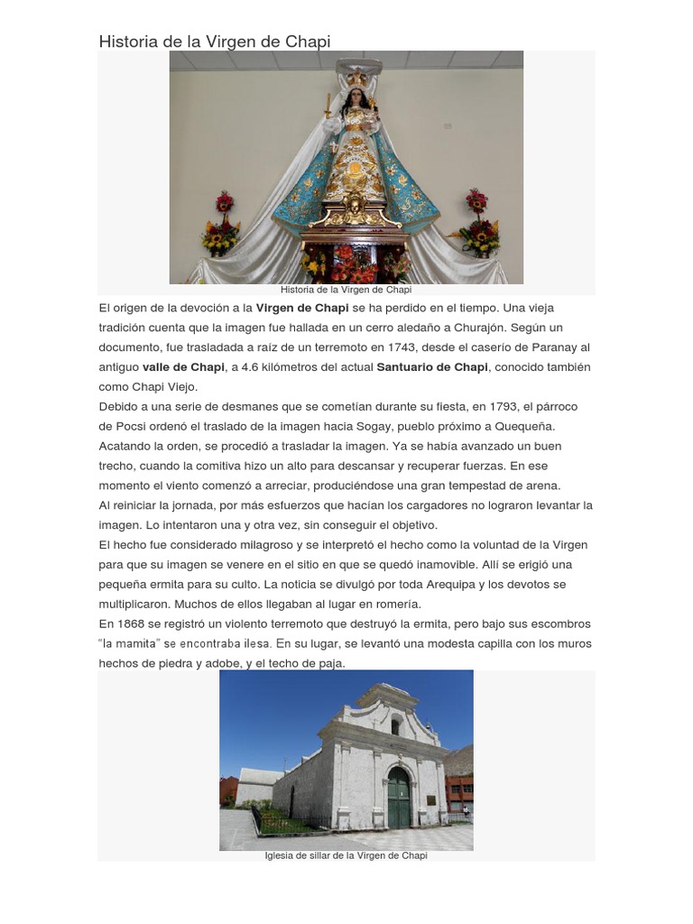 Historia de La Virgen de Chapi | PDF | Religión y creencia