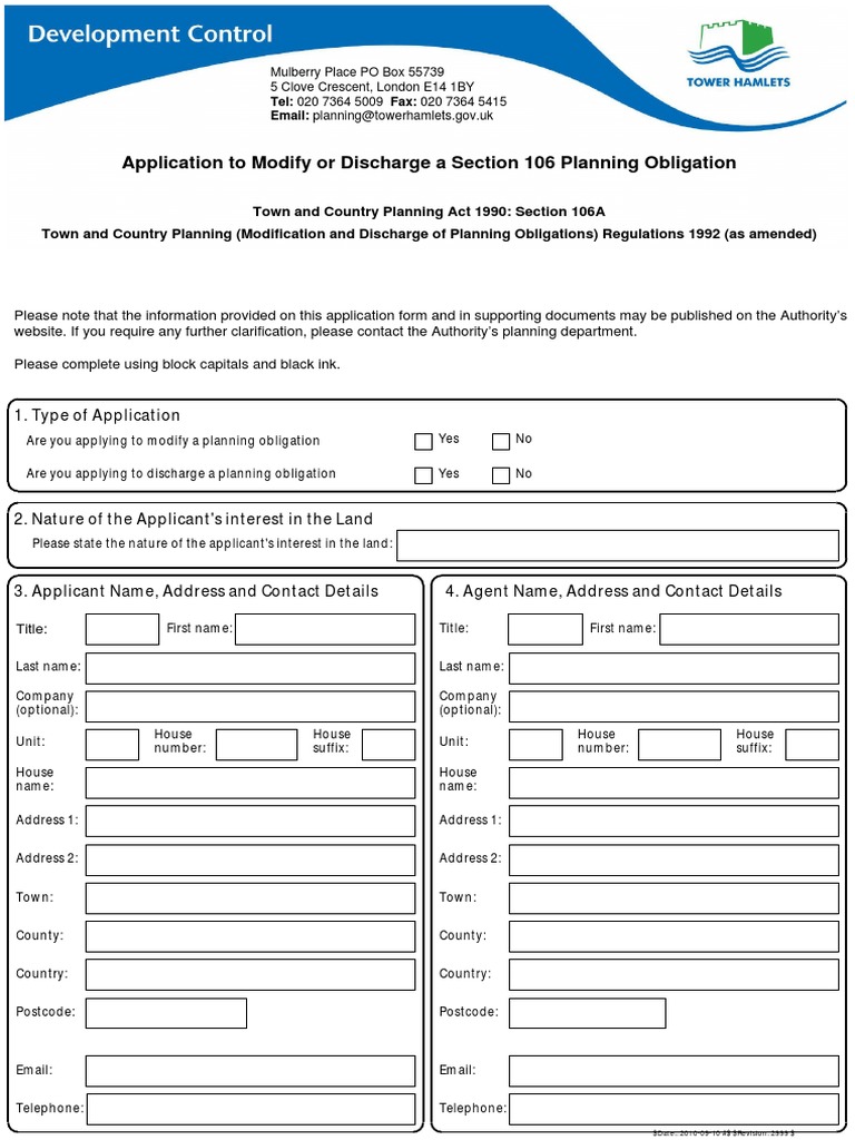 Section 106 Planning Obligation Application | PDF | Address (Geography ...