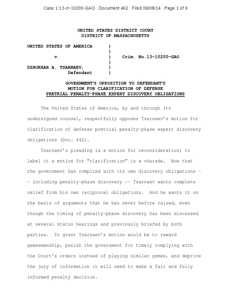 Government's Opposition To Defendant's Motion For Clarification of ...