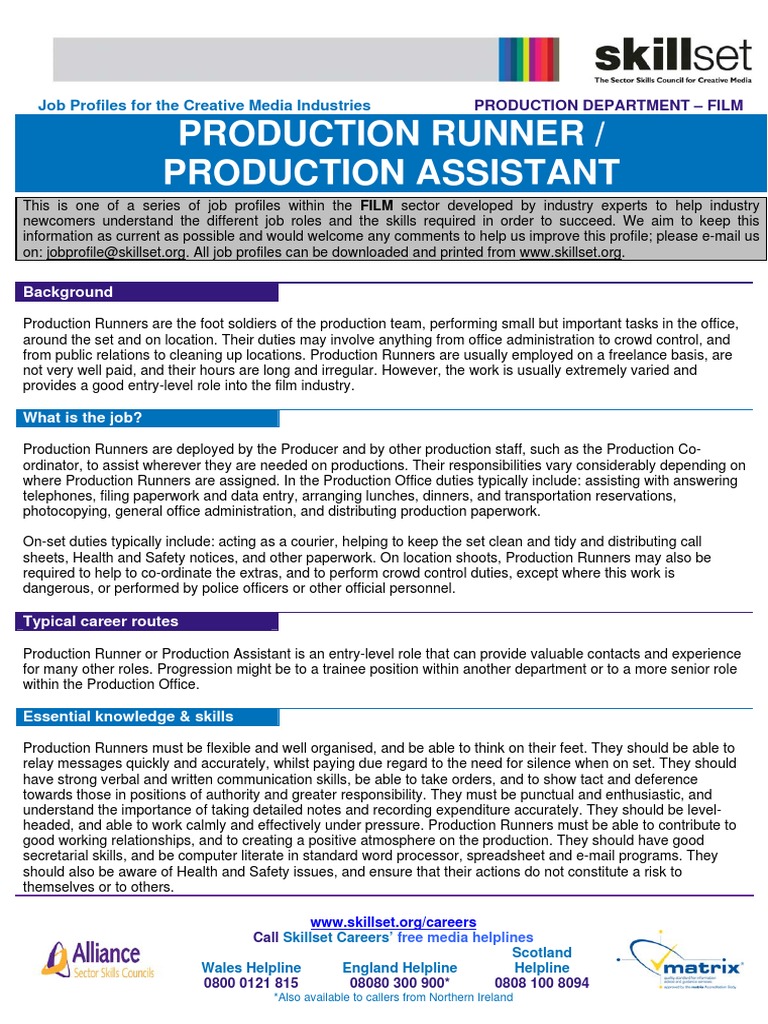 Production Assistant | PDF | Filmmaking | Occupational Safety And Health