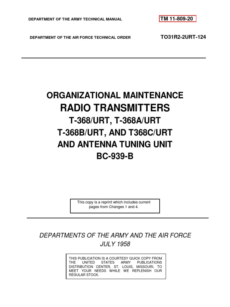TM 11-809-20 - Radio - Transmitters - T-368 - 1958 PDF | PDF | Switch ...