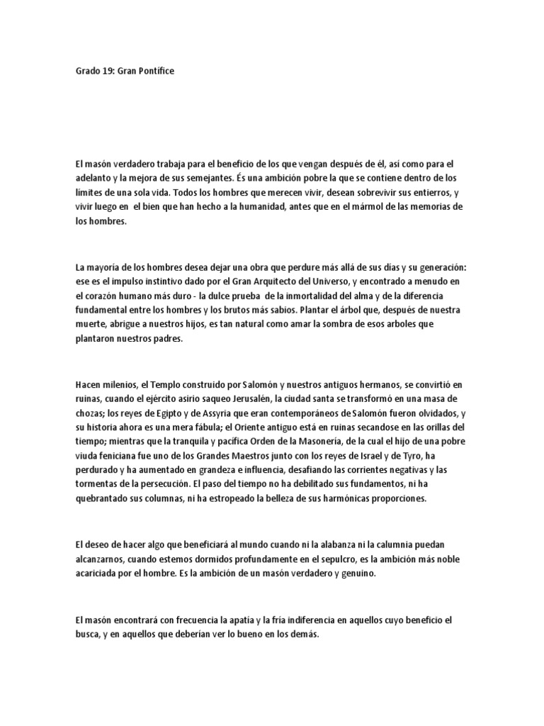 Grado 19: Gran Pontífice en Masonería | PDF | Masonería | Dios