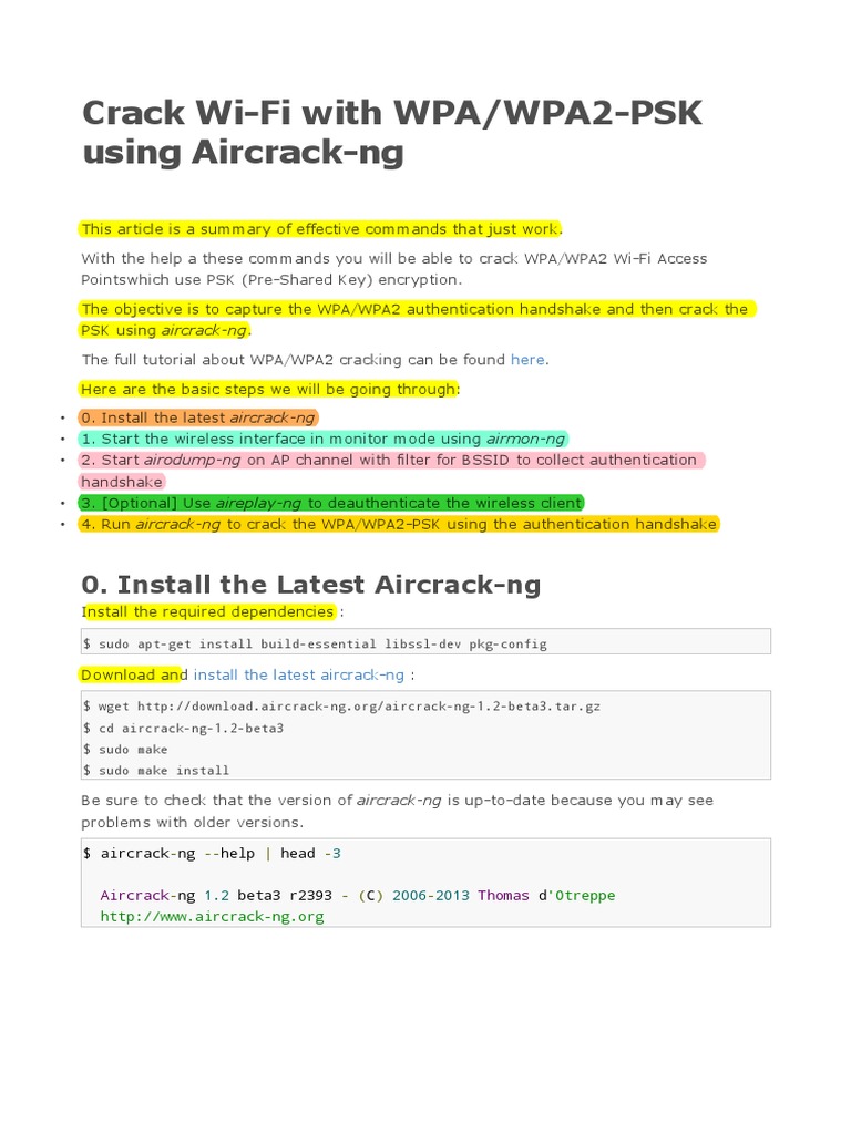 Crack Wi-Fi With WPA - WPA2-PSK Using Aircrack-Ng | PDF | Wi Fi ...