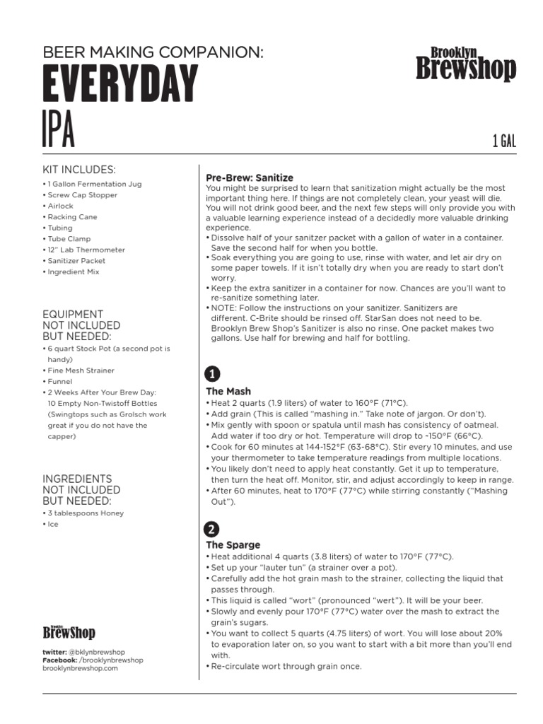 Brooklyn Brew Shop - Everyday IPA Instructions | PDF | Brewing | Beer