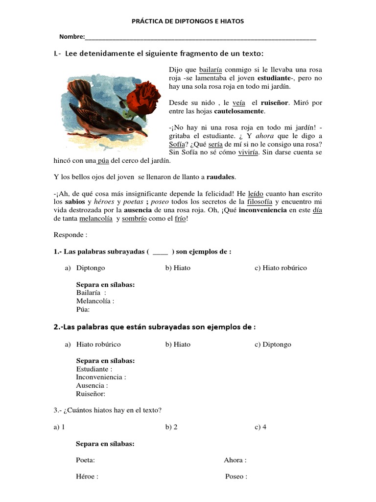 Diptongos y Hiatos: Ejercicios Prácticos | PDF | Poesía