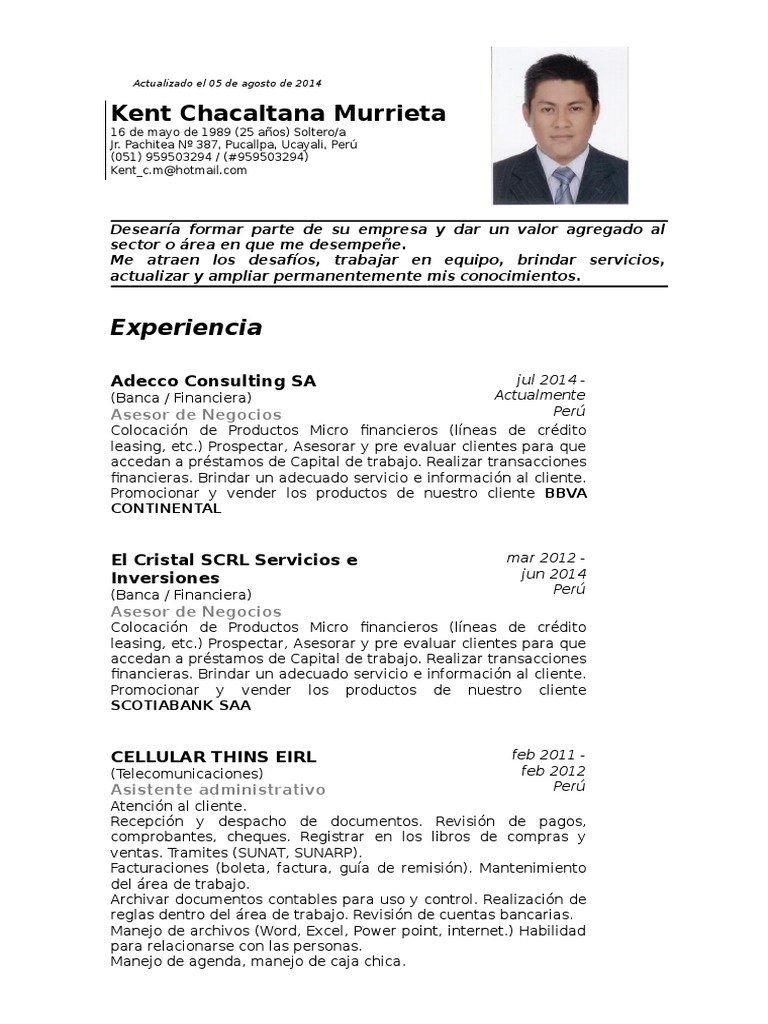 Kent CV | PDF | Bancario | Informática