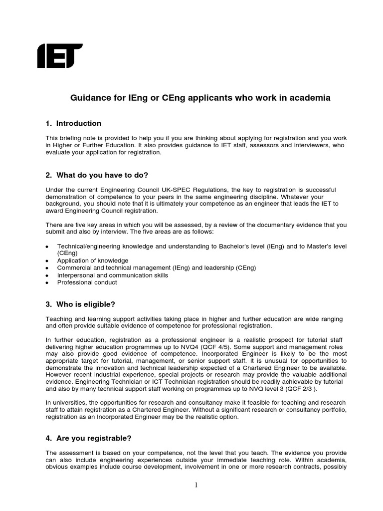 Guidance For IEng or CEng Applicants Who Work in Academia | PDF ...