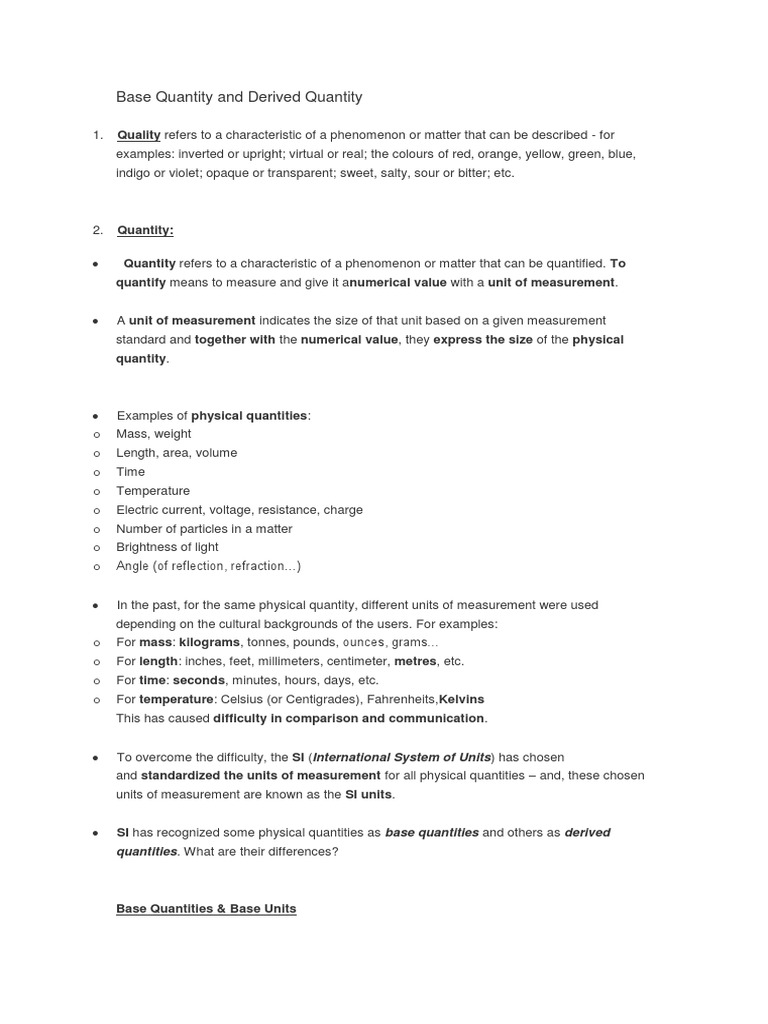 Base Quantity and Derived Quantity | PDF | Units Of Measurement ...