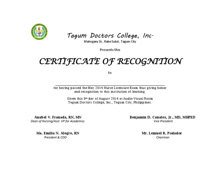 Certificate of Recognition Passers | PDF