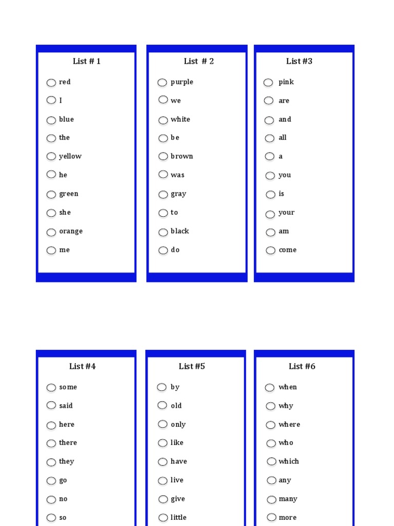 Color and Word Lists for Learning | PDF