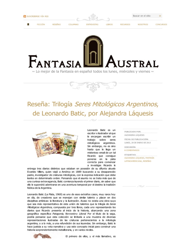 Crítica A "Seres Mitológicos Argentinos", de Leo Batic | PDF | Fantasía ...