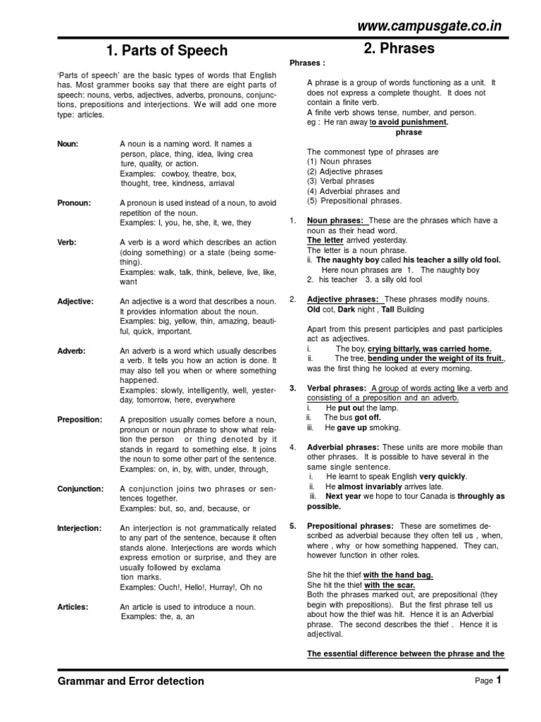 Intro To Grammar - POS, Phrases, Clauses | PDF | Verb | Adverb