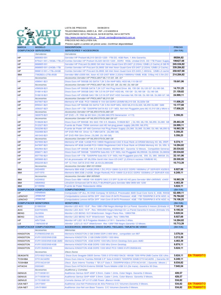 Lista - Precios Compufacil PDF | PDF | USB | Microsoft Windows