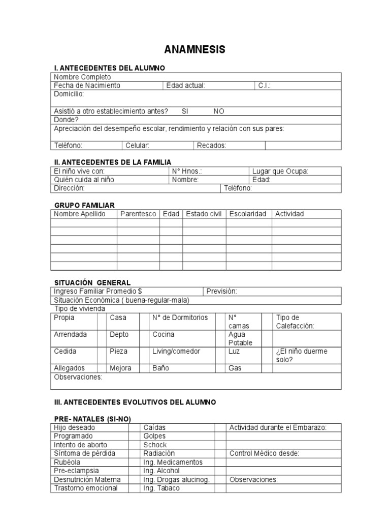 Anamnesis Escuelas de Lenguaje | PDF | Especialidades Medicas ... Anamnesis Escuelas de Lenguaje | PDF | Especialidades Medicas ...
