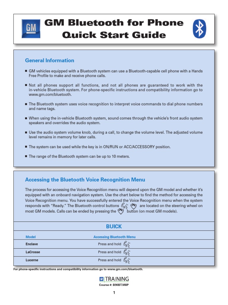 GM Bluetooth Starter Guide PDF | PDF | Telephone | Bluetooth