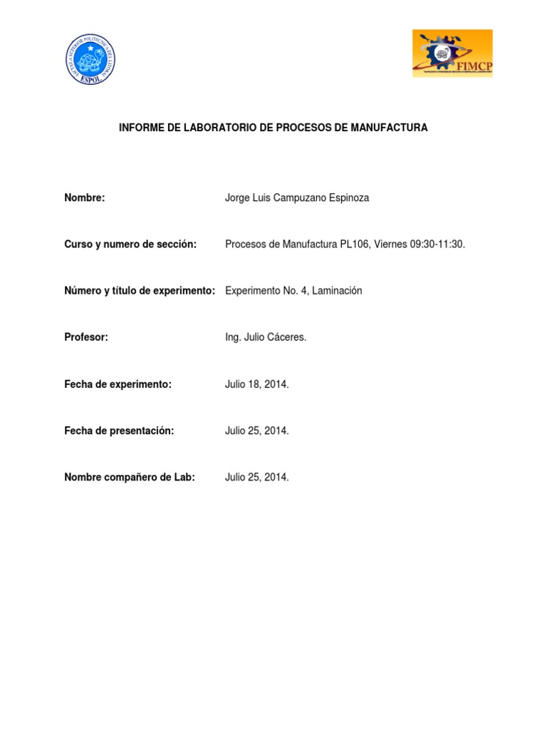 Informe 4 - Lab. Procesos Manufactura | PDF | Tratamiento a base de calor | Aluminio
